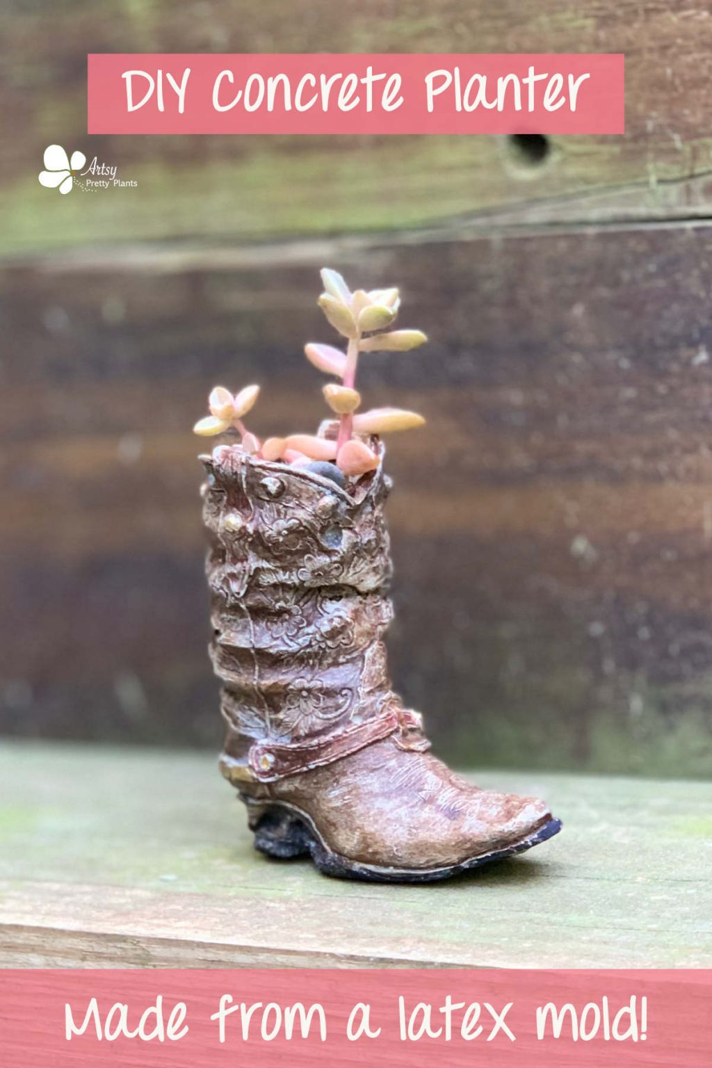 Concrete Cowboy Boot Planter (From a DIY Latex Mold) - Artsy Pretty Plants