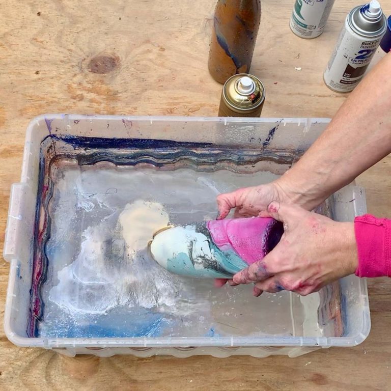 DIY Hydro Dip Bottles With Spray Paint (Cheap & Easy) - Artsy Pretty Plants