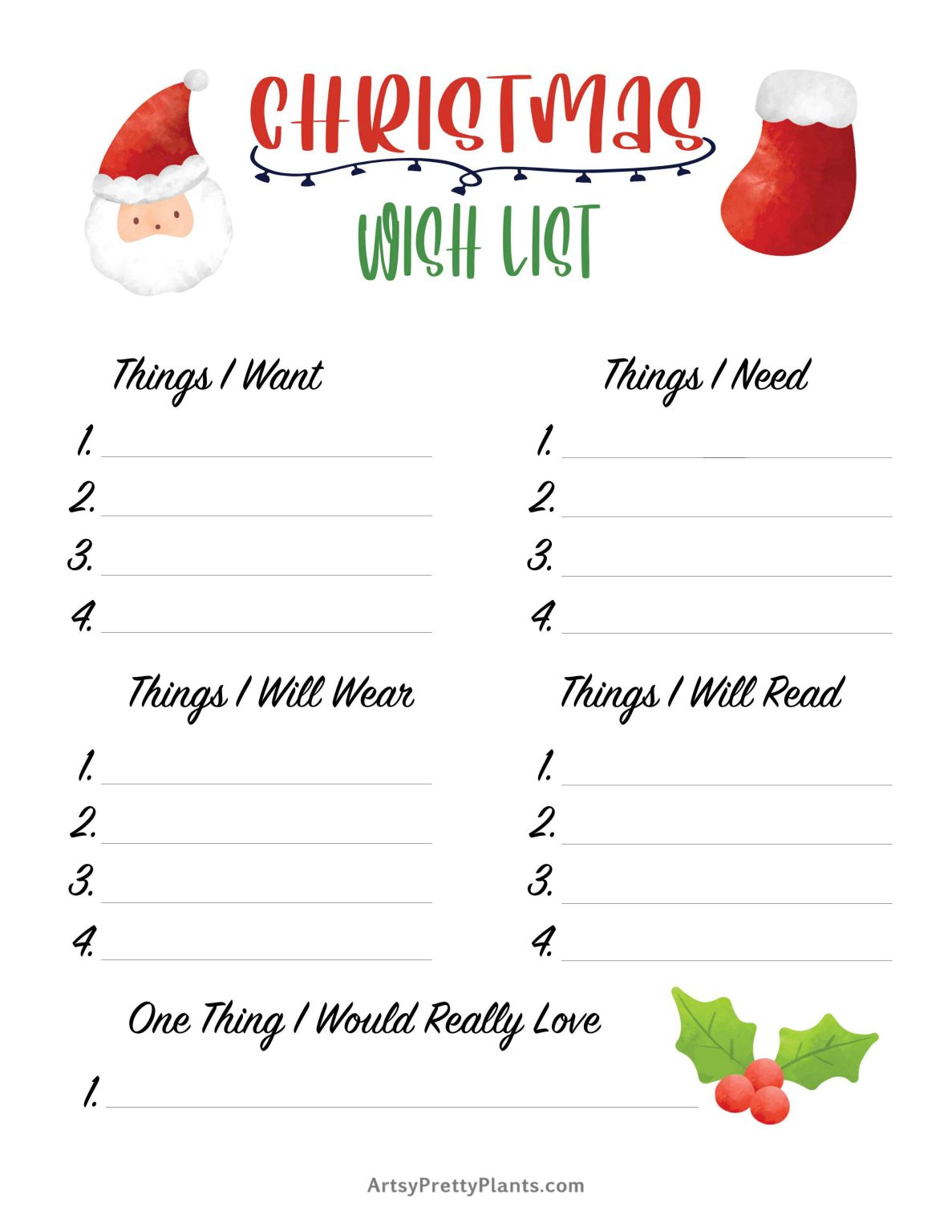 30 Free Christmas List Printables Artsy Pretty Plants